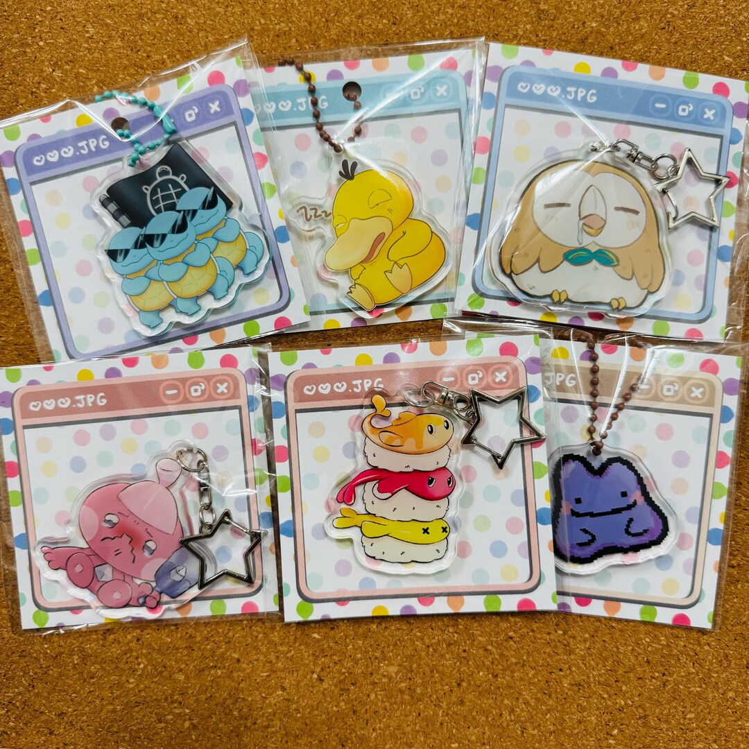 POKEMON Cute Keychain Acrylic Squirtle, Psyduck, Ditto, Tatsugiri ...