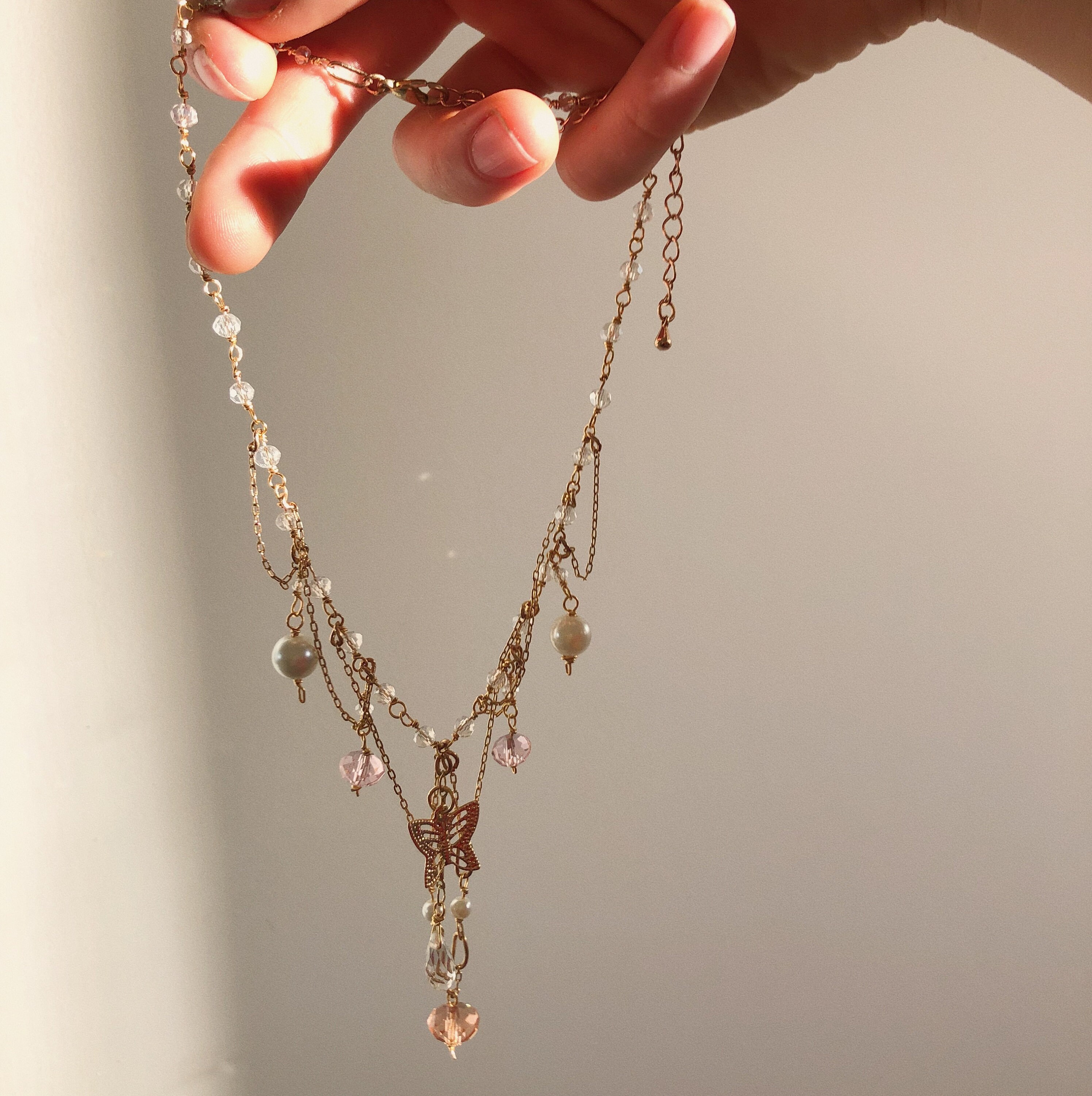 Fairy Aesthetic Victorian Beaded Necklace With Gold Color Butterfly ...
