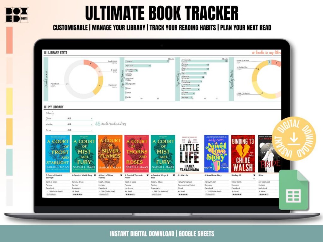 Ultimate Digital Book Tracker for Readers Customizable Google Sheets ...