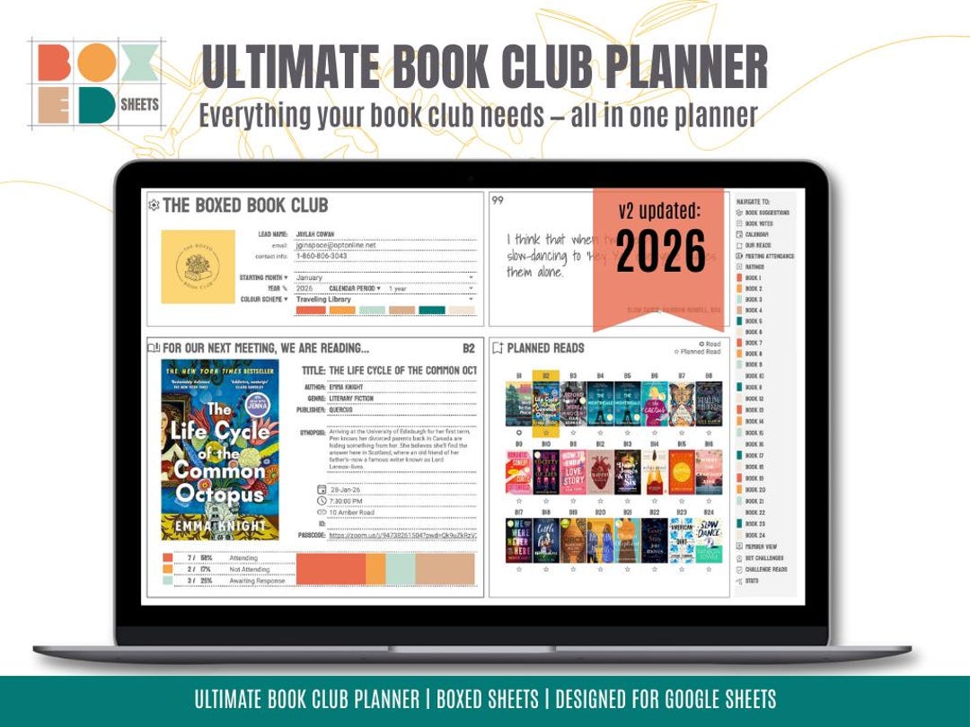 Book Club Planner Google Sheets Template, Organizer & Dashboard ...