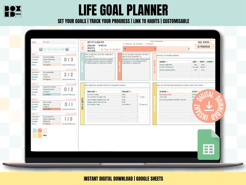 Custom Digital Life Goal & Habit Tracker, Productivity Planner, Instant ...