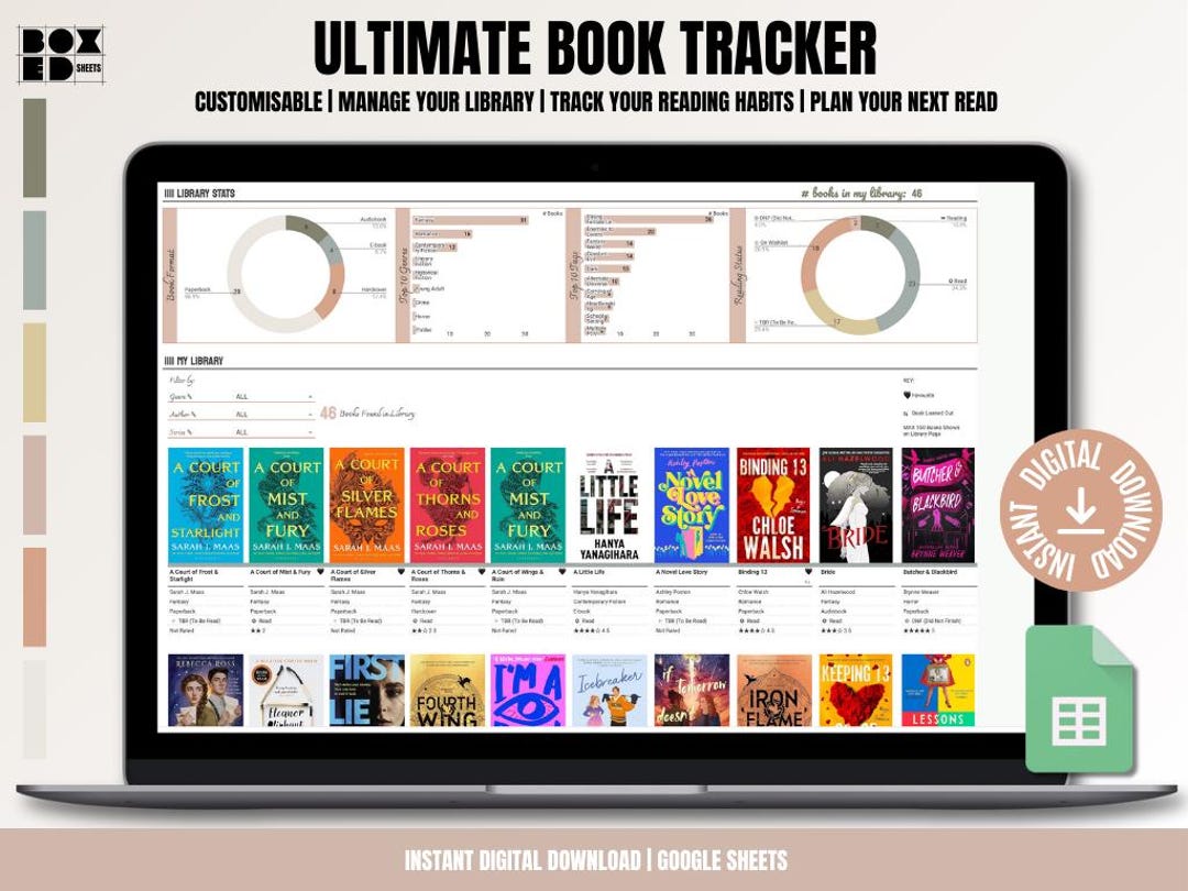 Ultimate Digital Book Tracker for Readers Customizable Google Sheets ...