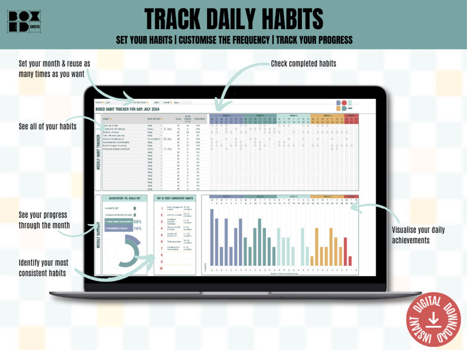 Custom Digital Life Goal & Habit Tracker, Productivity Planner, Instant ...