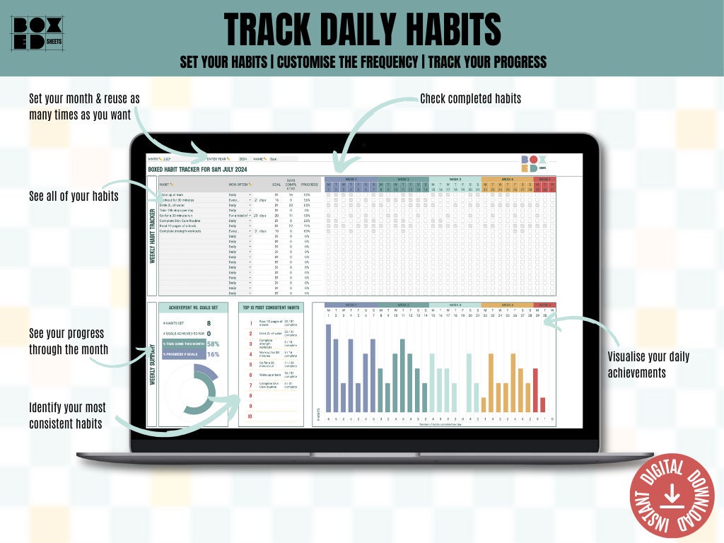 Custom Digital Life Goal & Habit Tracker, Productivity Planner, Instant ...