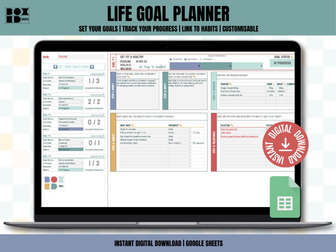 Life Goal Planner Customisable Digital Goal Planner Productivity ...
