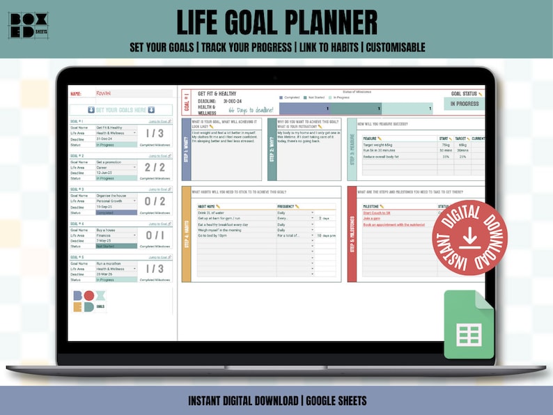 Custom Digital Life Goal & Habit Tracker, Productivity Planner, Instant ...