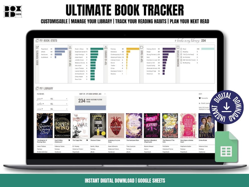 Digital Book Tracker: Customizable Reading Journal (google Sheets) - Etsy