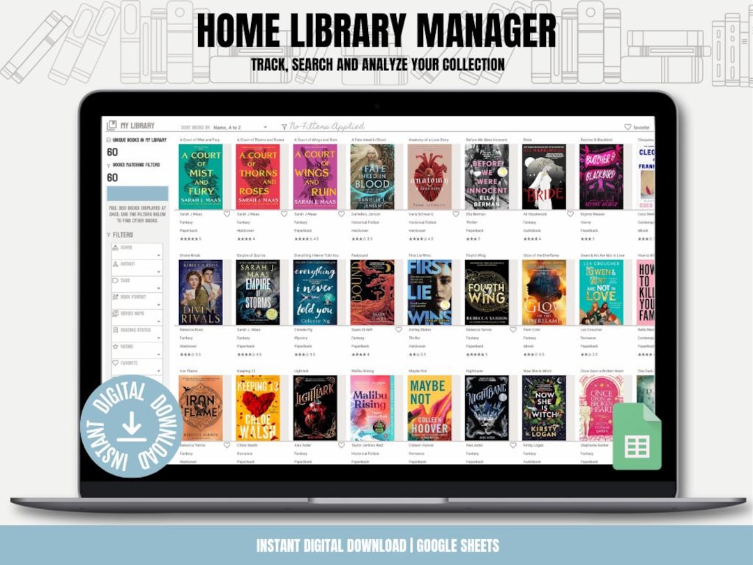 Home Library Manager: Book Collection Tracker (google Sheets, Digital ...