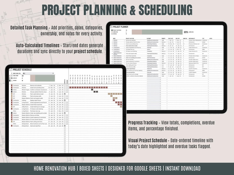 Renovation Planner Spreadsheet | Home Remodel Budget & Project Tracker ...