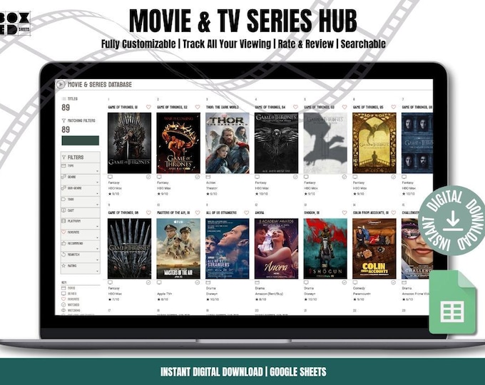 Movie & TV Series Tracker: Visual Database Google Sheets (digital ...