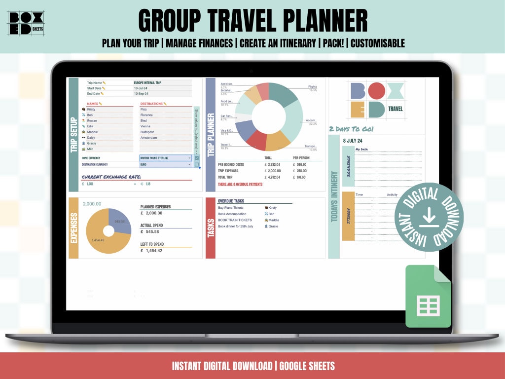 Group Travel Itinerary Spreadsheet, Vacation Budget Tracker, Digital ...