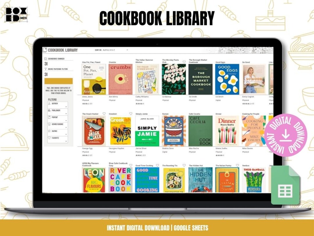 Digital Cookbook Library | Recipe Organizer Google Sheets (digital ...