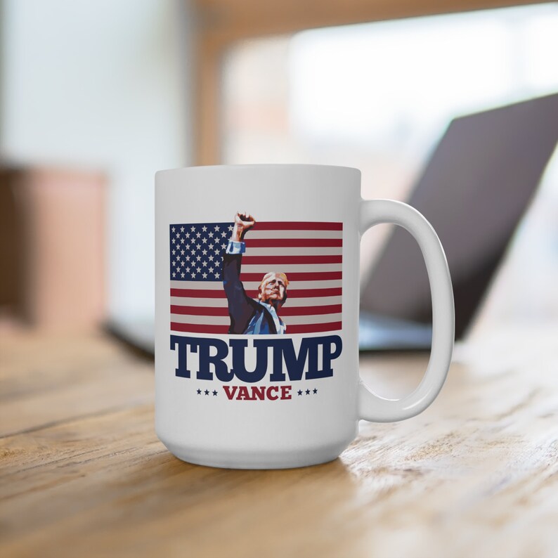 TRUMP VANCE Fist Pump Mug • Tall 15 Oz Ceramic Coffee Mug • Large 4 ...