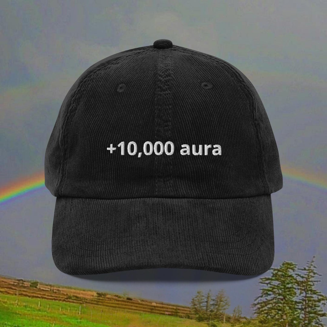 Embroidered 10,000 Aura Vintage Corduroy Hat | Funny Gen Z Gen Alpha ...