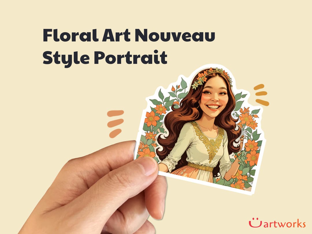 Turn Your Photo Into Sticker Floral Art Nouveau Style, Custom Portrait ...
