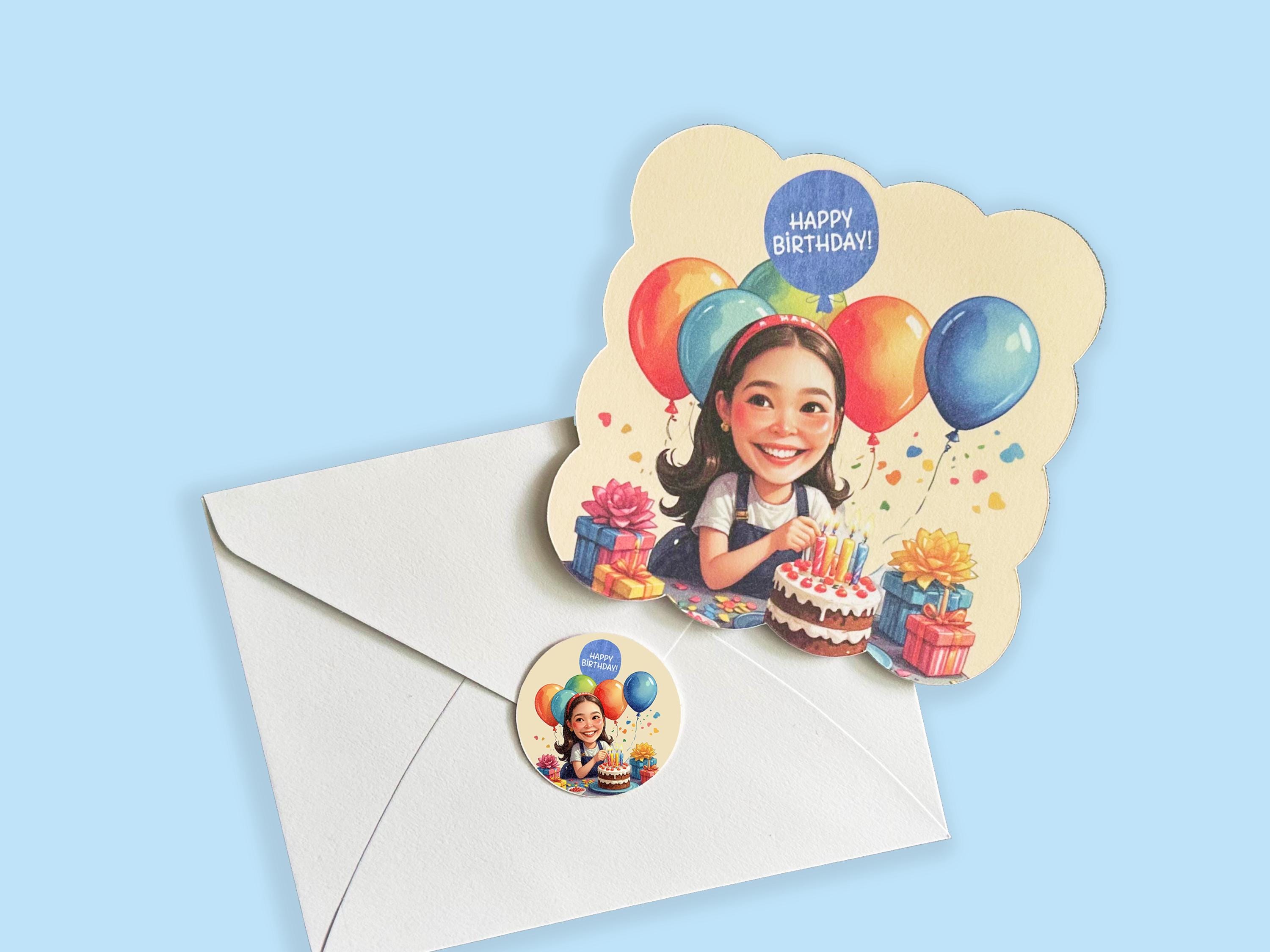 Custom Illustrated Birthday Card With Stickers, Custom Cartoon Portrait ...