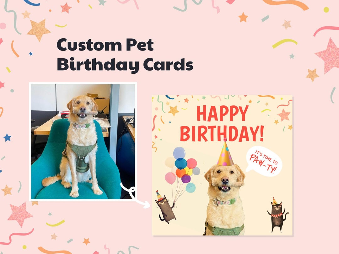 Custom Dog Birthday Card, Unique Dog Cat Pet Birthday Card, Custom Pet ...