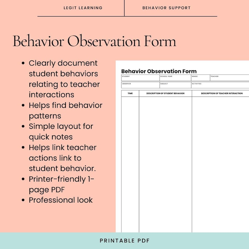 Behavior Observation Form | Printable Behavior Observation Form ...
