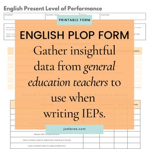 IEP Present Level of Performance Form - English | IEP PLOP Form ...