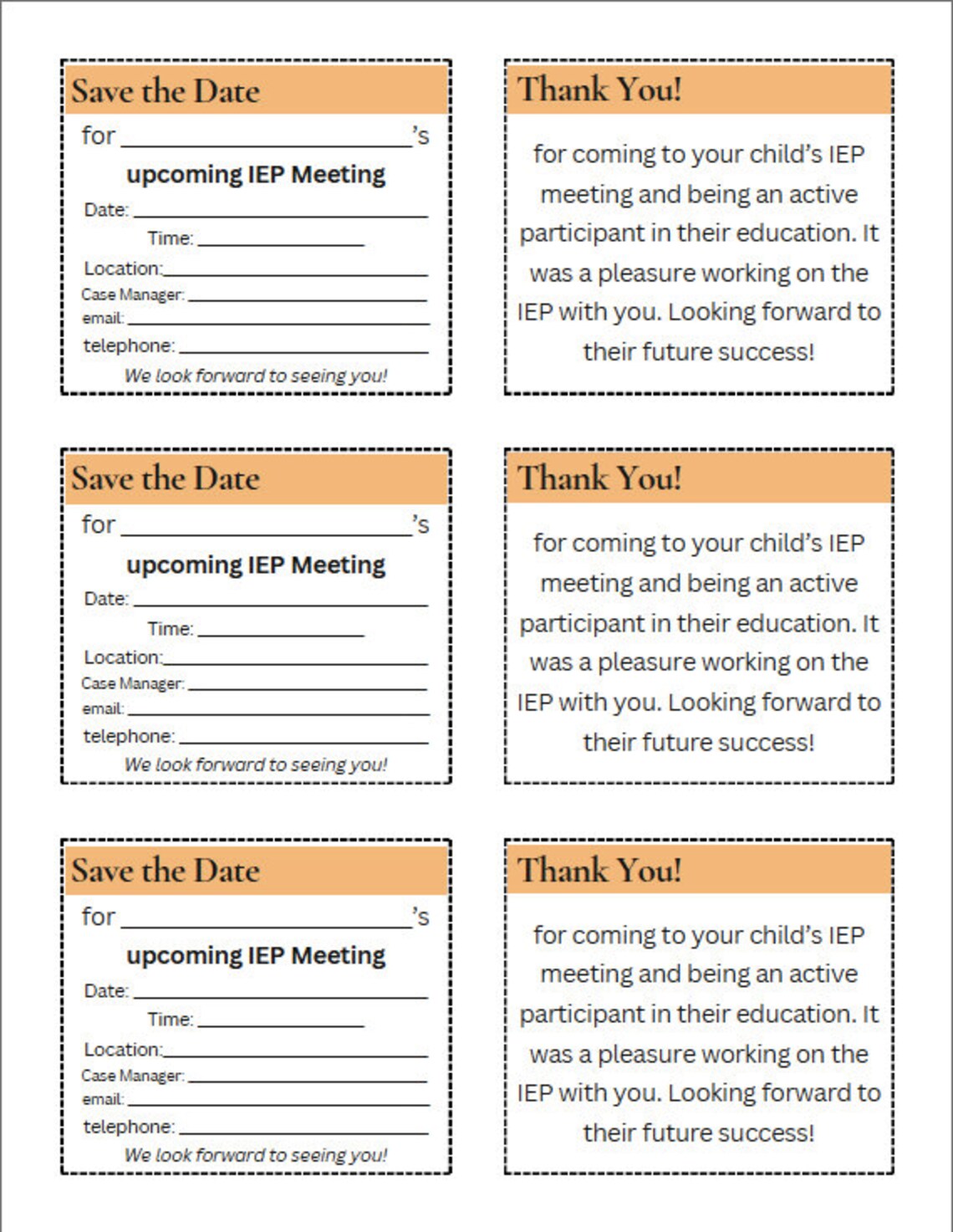 IEP Meeting Save the Date and Thank You Cards Printable PDF - Etsy