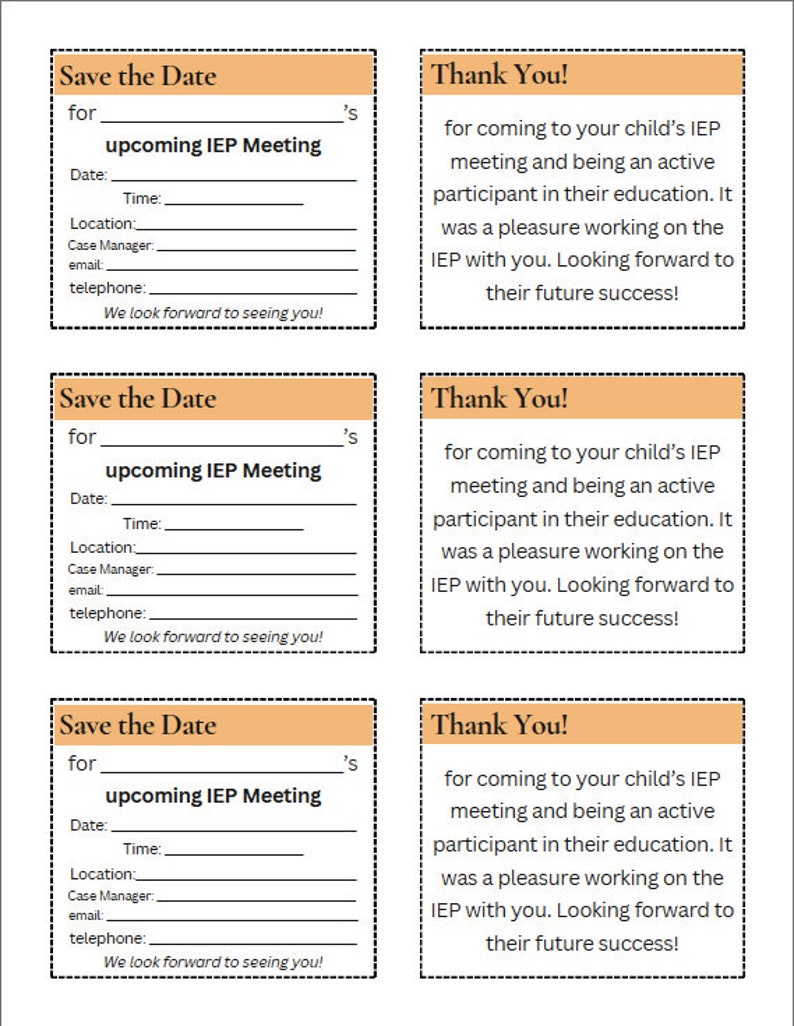 IEP Meeting Save the Date and Thank You Cards | ARD Save the Date and ...