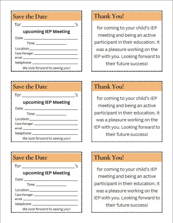 IEP Meeting Save the Date and Thank You Cards Printable PDF - Etsy
