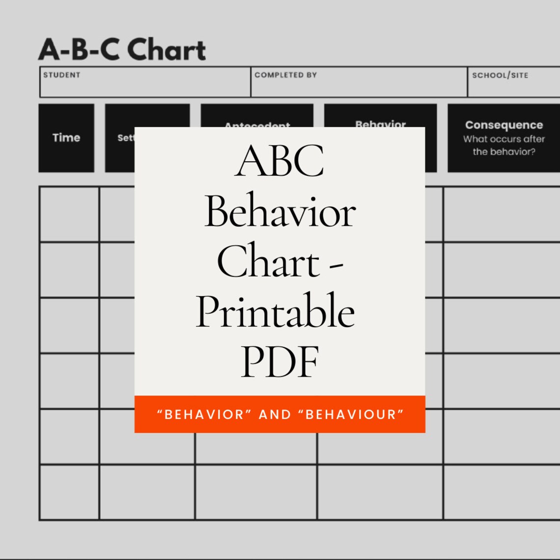 ABC Behavior Chart Printable PDF Behavior and Behaviour Instant ...