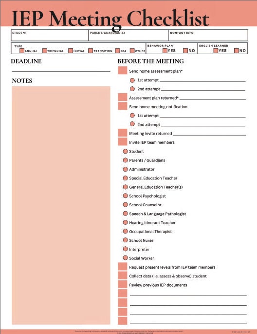 IEP Meeting Checklist: Printable Special Education Teacher Resource ...