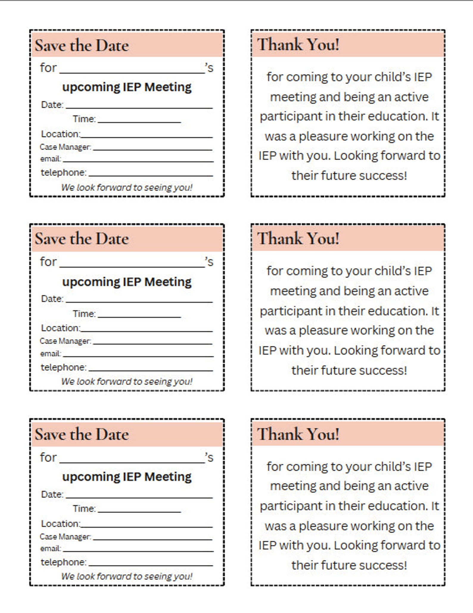 IEP Meeting Save the Date and Thank You Cards | ARD Save the Date and ...