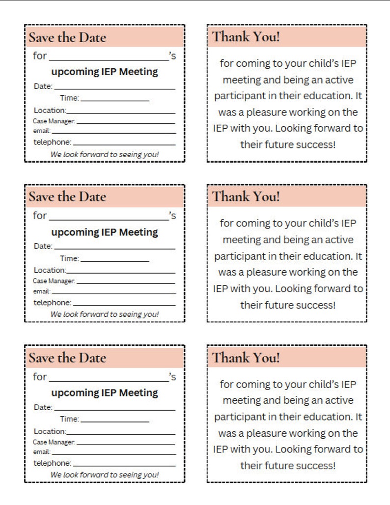 IEP Meeting Save the Date and Thank You Cards | ARD Save the Date and ...