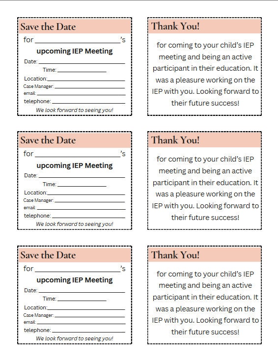 IEP Meeting Save the Date and Thank You Cards Printable PDF - Etsy
