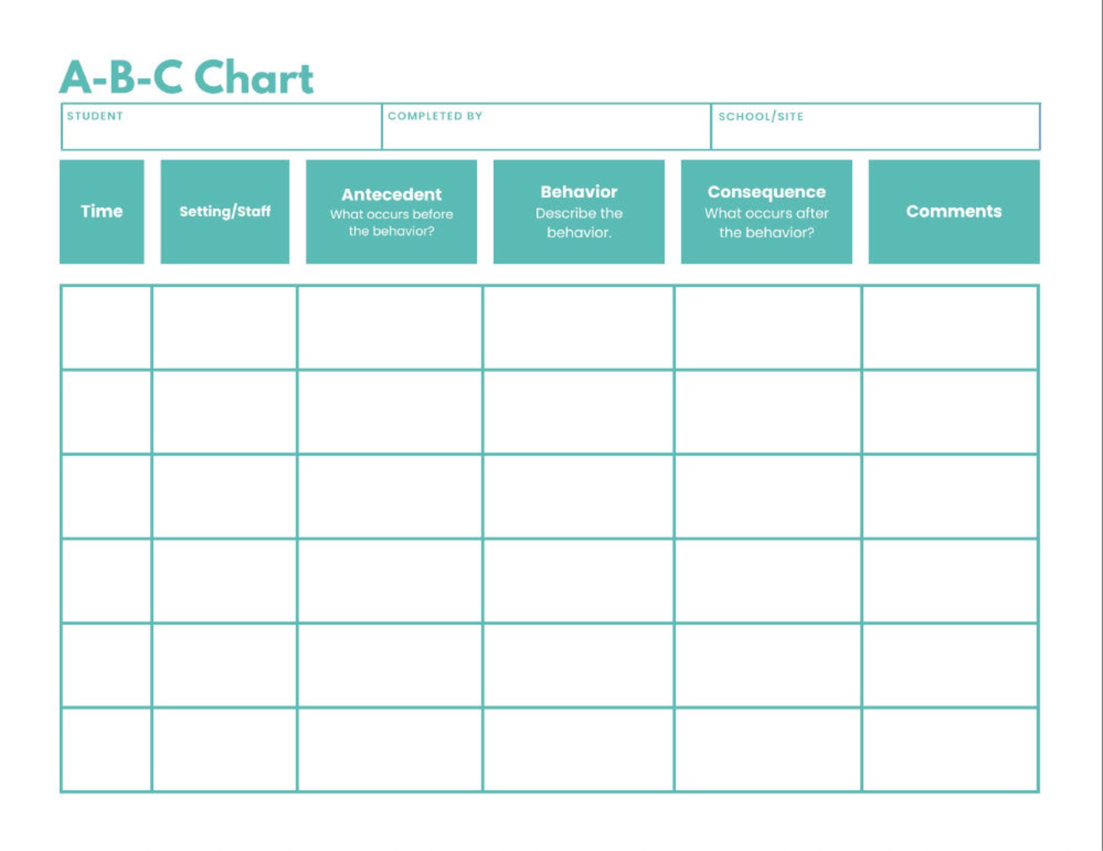 ABC Behavior Chart Printable PDF Behavior and Behaviour Instant ...