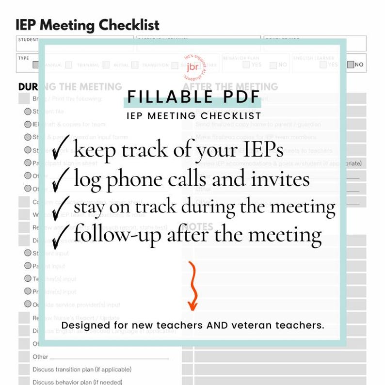 Fillable IEP Meeting Checklist | Fillable IEP Checklist | Fillable ARD ...