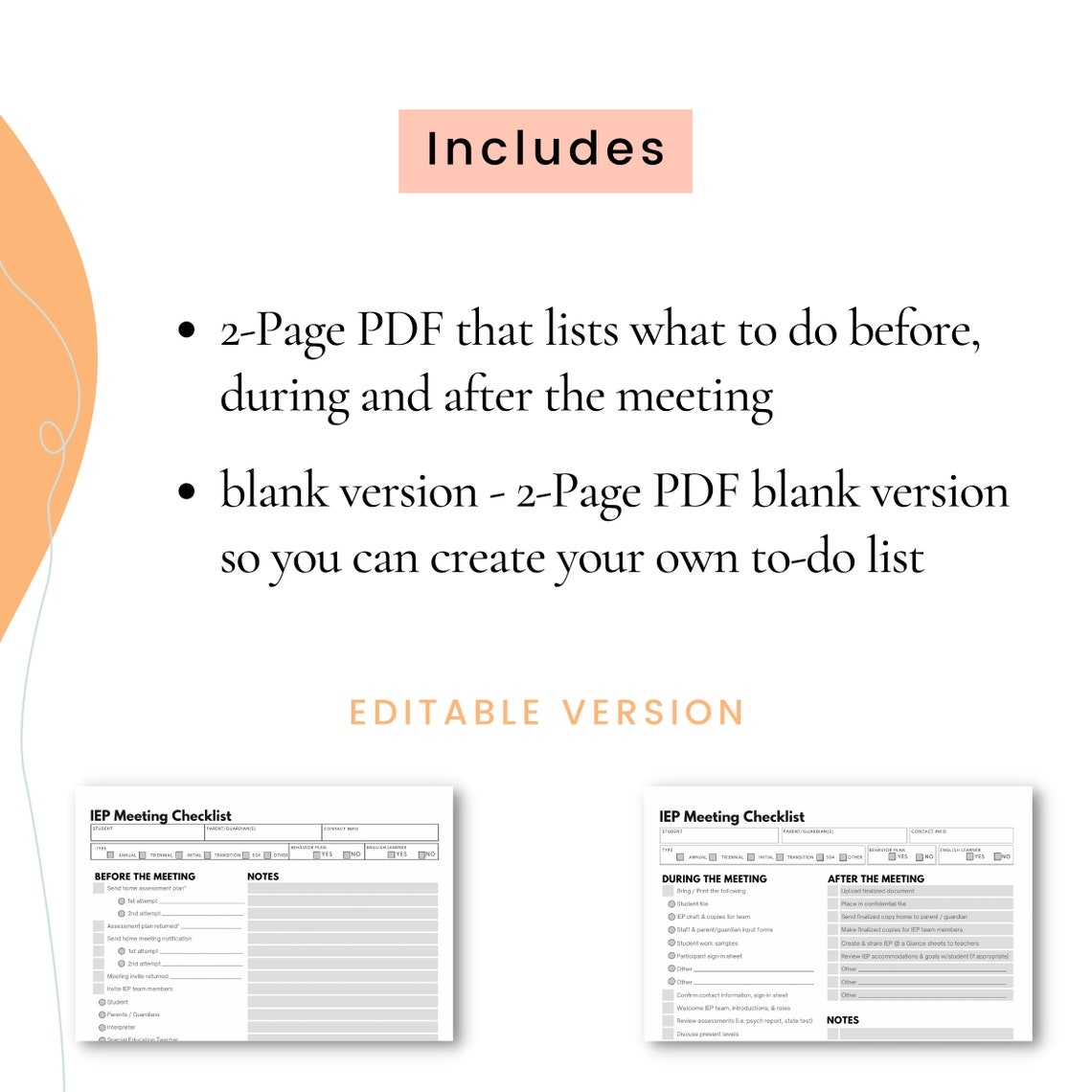 Editable IEP Meeting Checklist Printable PDF - Etsy