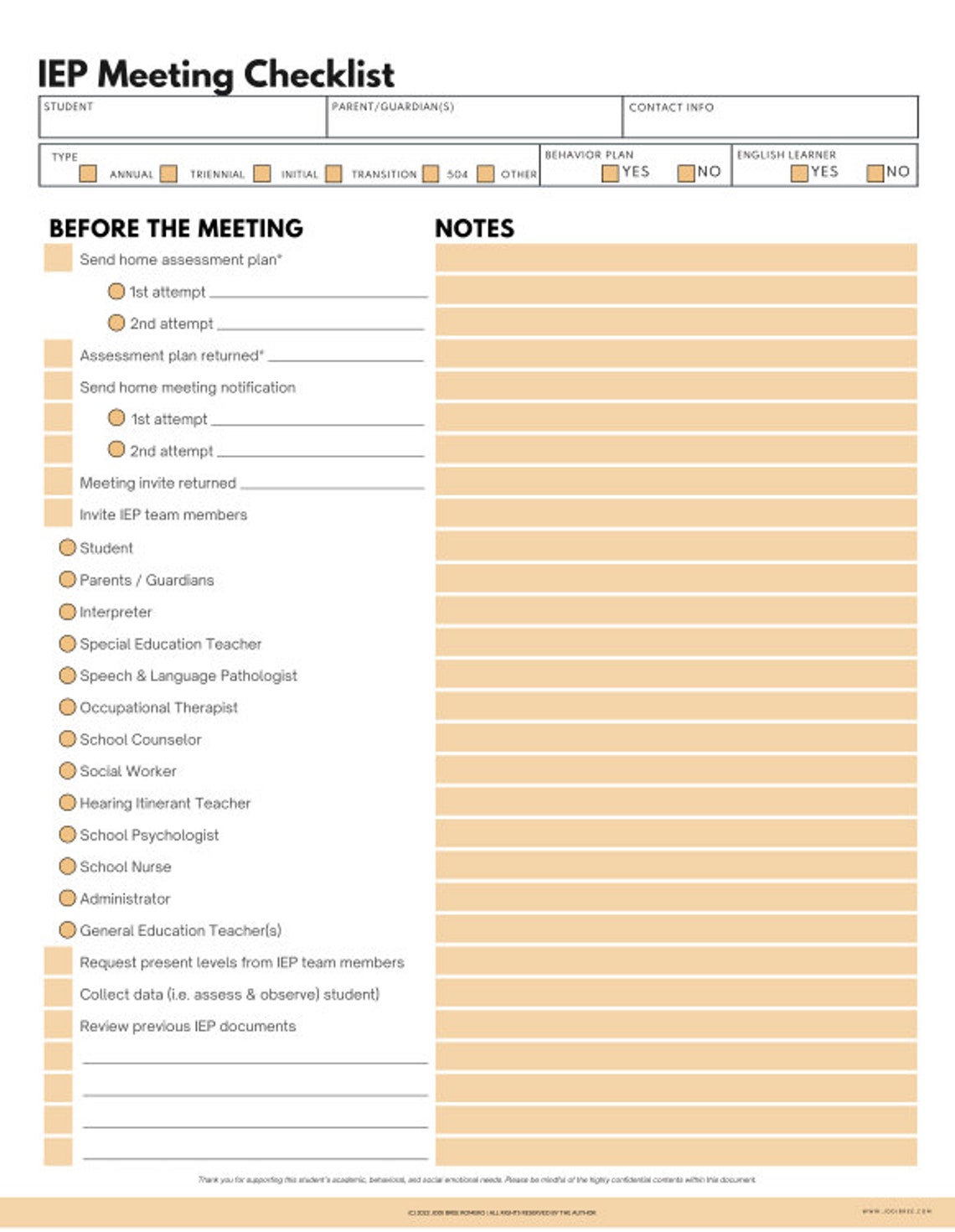 IEP Meeting Checklist: Special Education Teacher To-do List (printable ...
