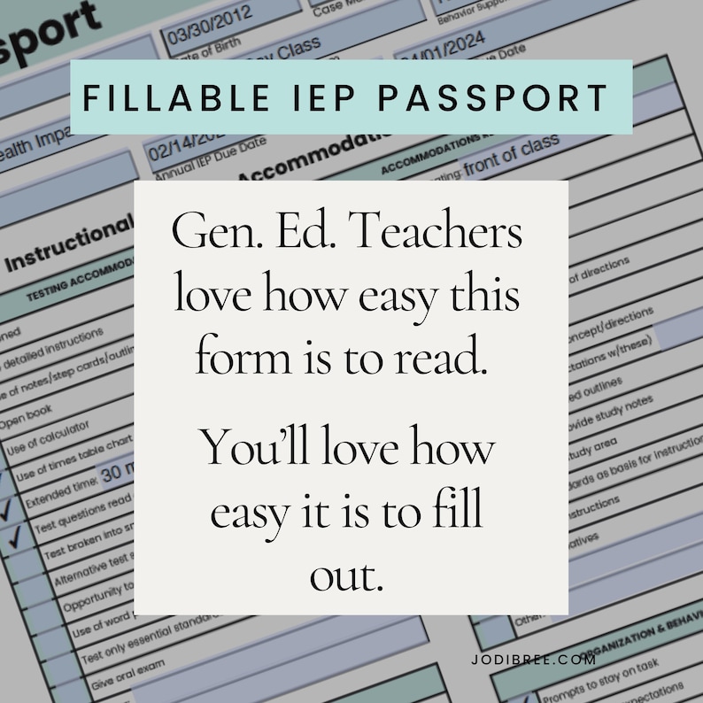 Fillable IEP Passport: Special Education IEP at a Glance (PDF) - Etsy