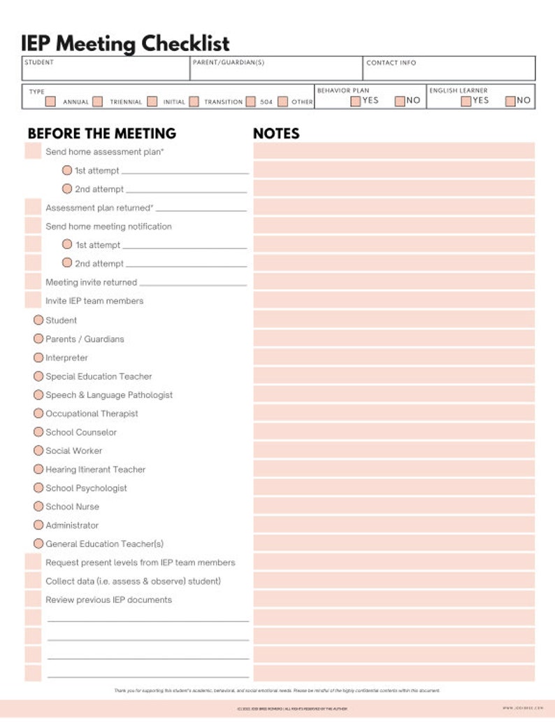 IEP Meeting Checklist: Special Education Teacher To-do List (printable ...