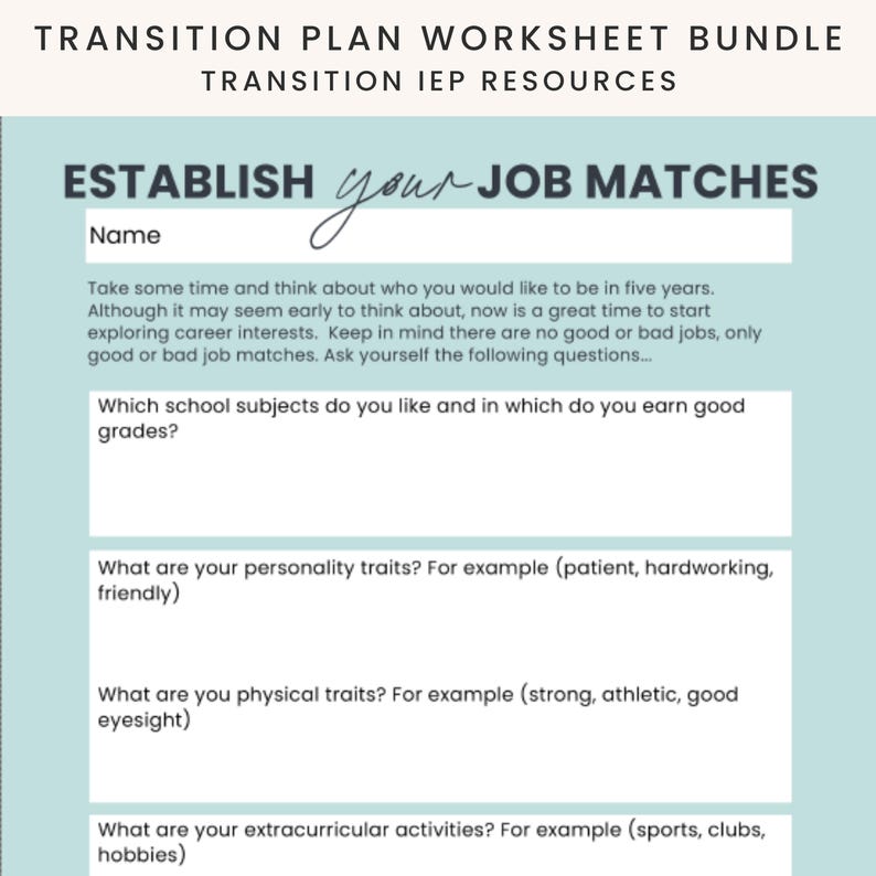 Transition Plan Worksheet Bundle | Transition IEP Worksheets | IEP ...