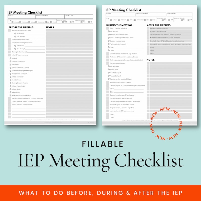 Fillable IEP Meeting Checklist | Fillable IEP Checklist | Fillable ARD ...