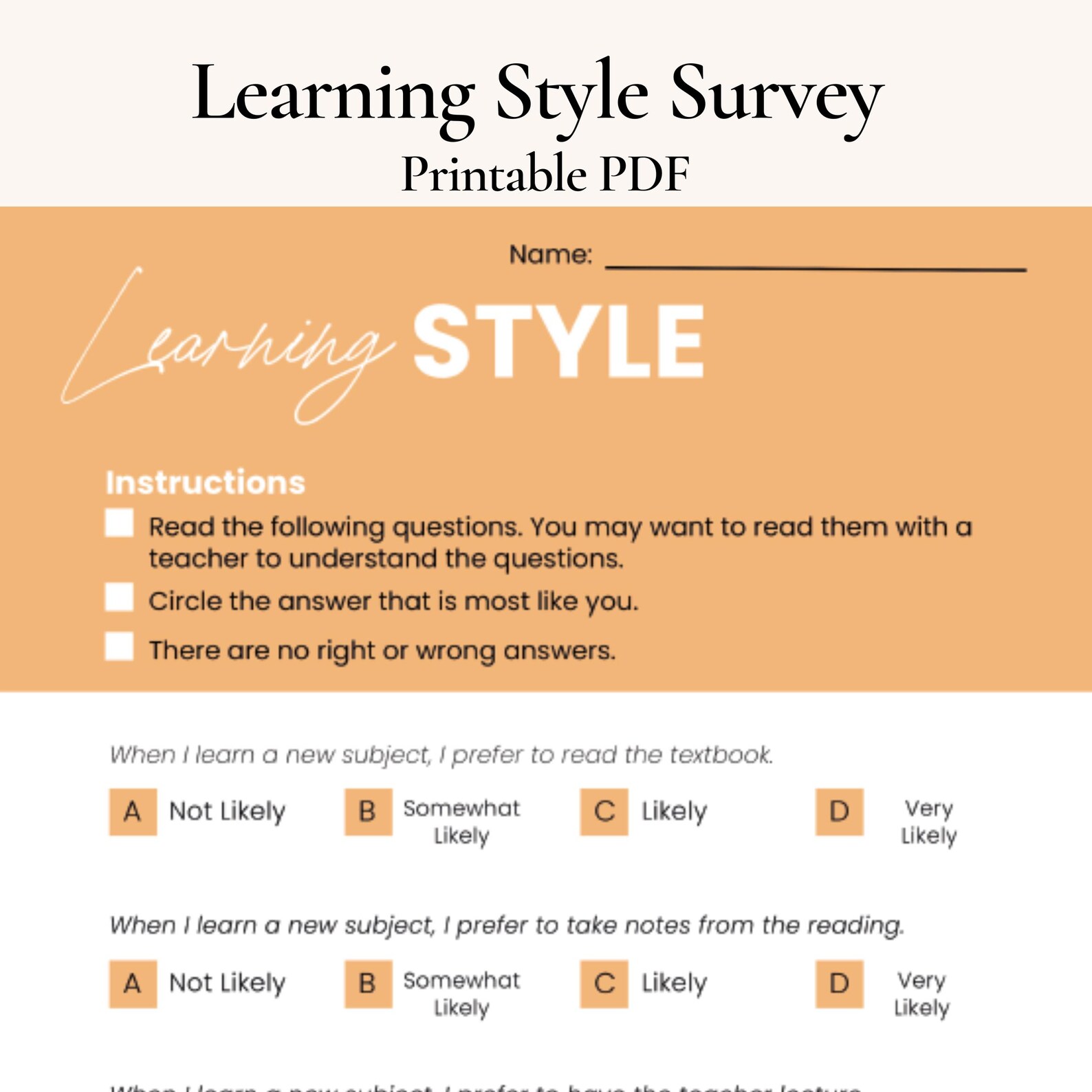 Learning Style Survey | Transition IEP Survey | Printable PDF - Etsy
