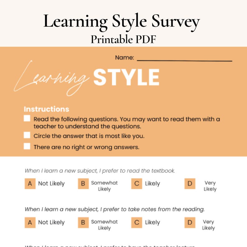 Learning Style Survey | Transition IEP Survey | Printable PDF - Etsy