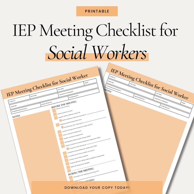 IEP Meeting Checklist for Social Workers - Etsy