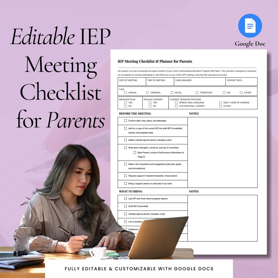 Editable IEP Meeting Checklist for Parents | Google Doc Template - Etsy UK