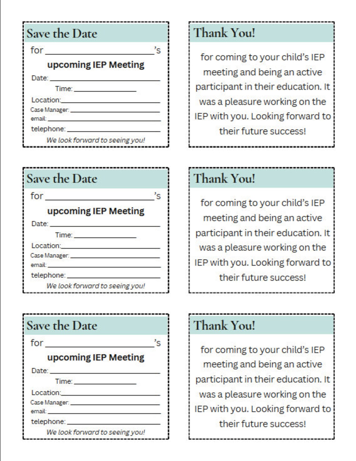 IEP Meeting Save the Date and Thank You Cards Printable PDF - Etsy