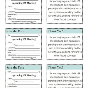 IEP Meeting Reminder Cards: Save the Date & Thank You Notes (printable ...