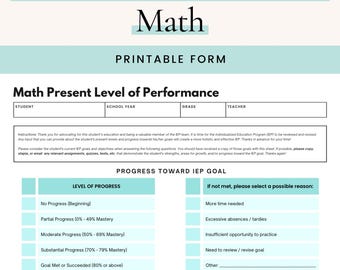 IEP Present Level of Performance Form - English | IEP PLOP Form ...