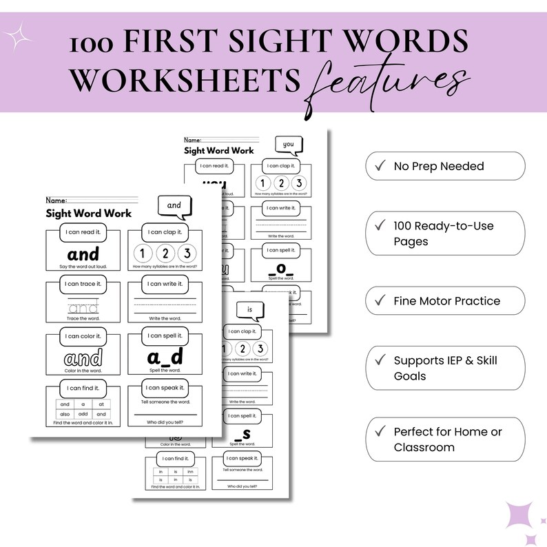 100 No-prep Sight Words Worksheets | Fry High-frequency Word Practice ...