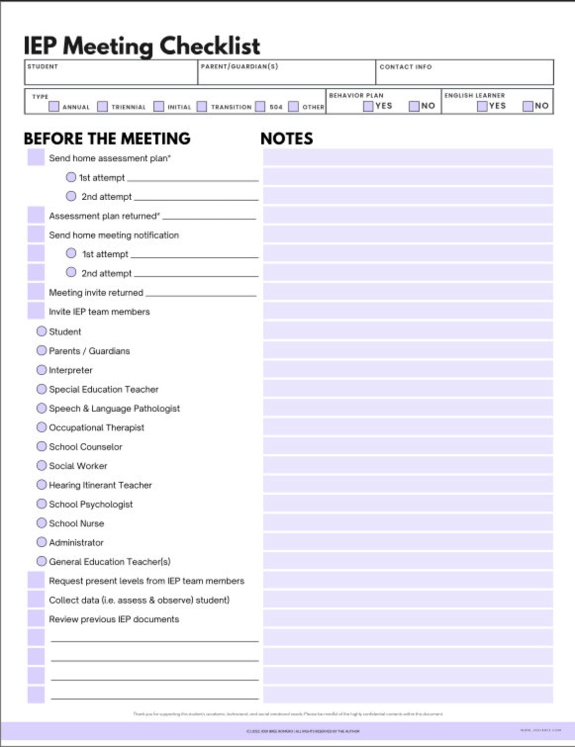 IEP Meeting Checklist: Special Education Teacher To-do List (printable ...