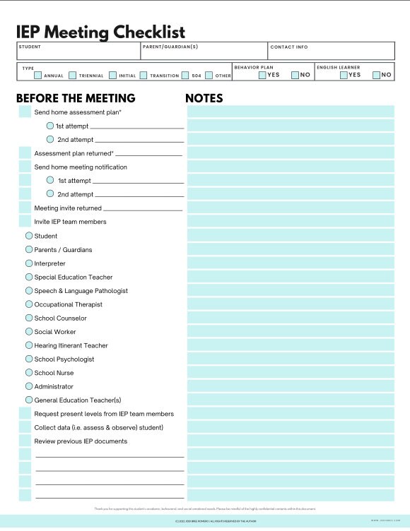 IEP Meeting Checklist | IEP Checklist | Printable PDF - Etsy