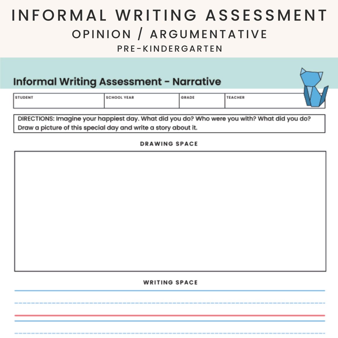Informal Writing Assessment | Pre-kindergarten Pre-k | Narrative ...